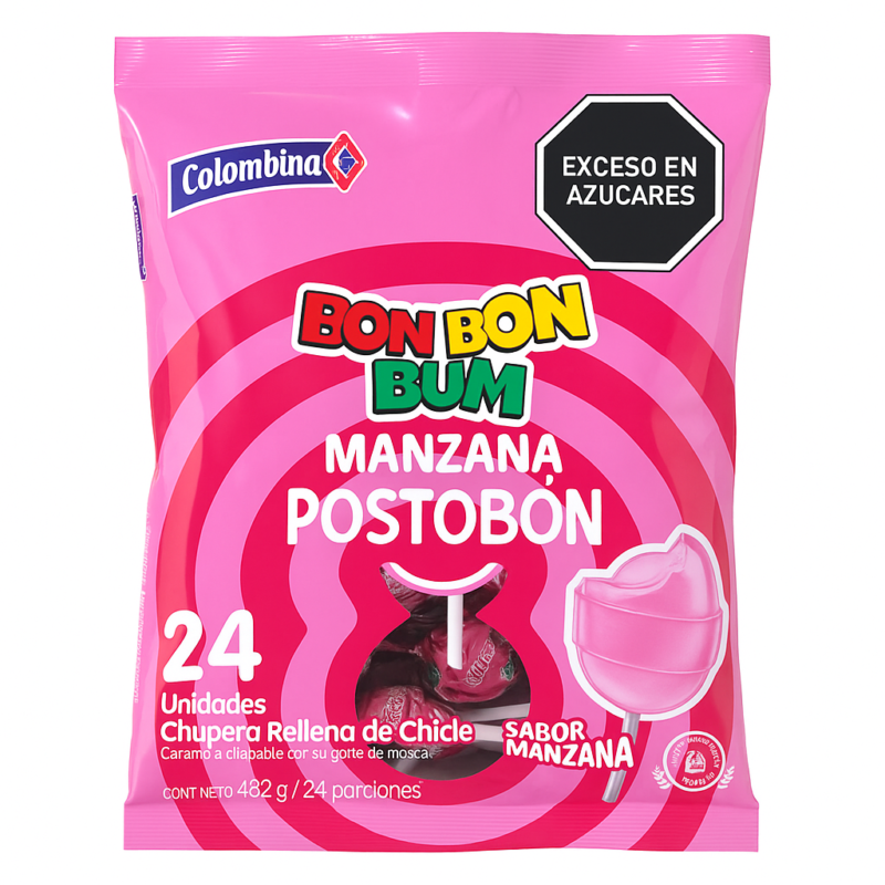 BON BON BUM Manzana con chicle sabor Manzana Postobon x24unds x 228g ...